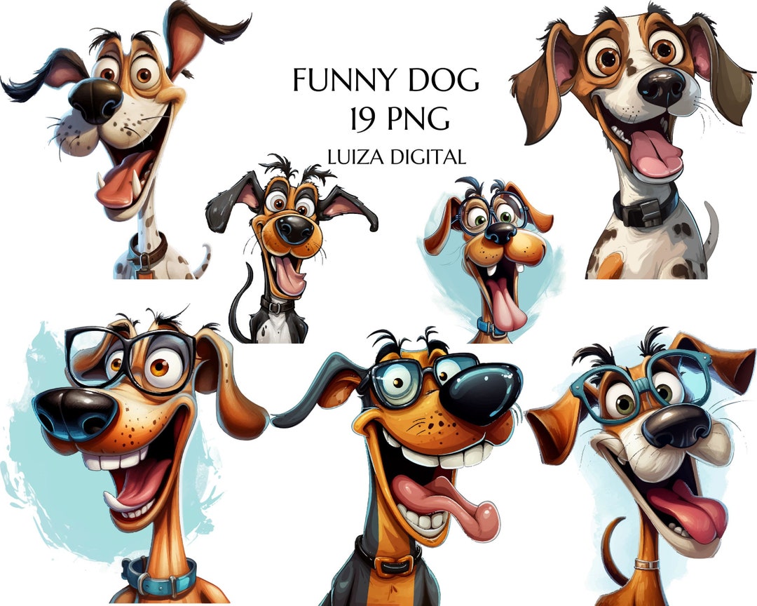 Funny and Crazy Dog Clipart Bundle, Dogs PNG, Watercolor Puppy Graphics ...