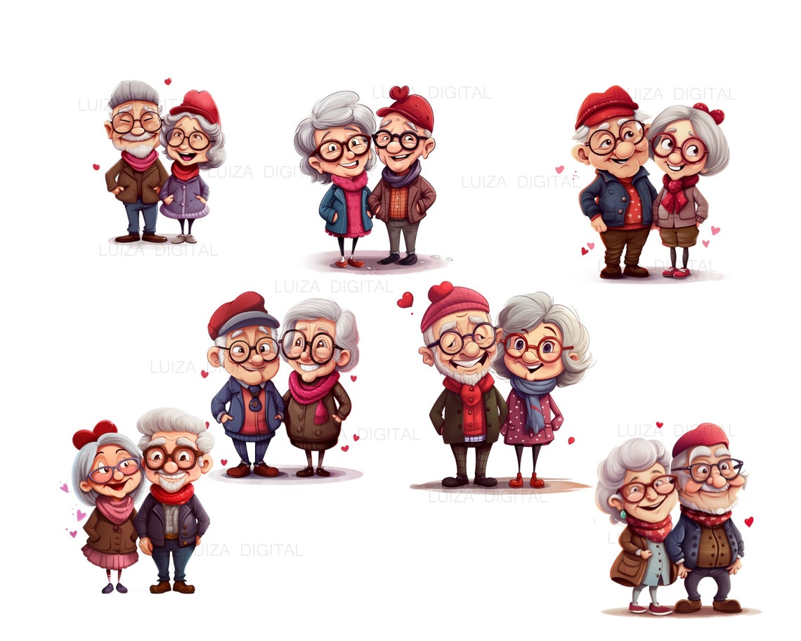 Cute Old Happy Couple Clipart, Old Lady and Old Man, Cartoon Grandma ...