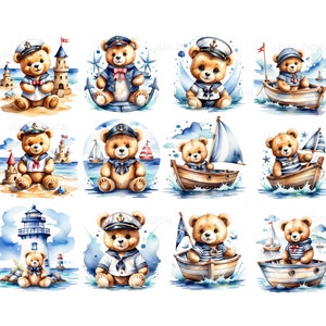 Cute Sailor Teddy Bear Clipart, Nautical Nursery Clipart, Baby Teddy ...