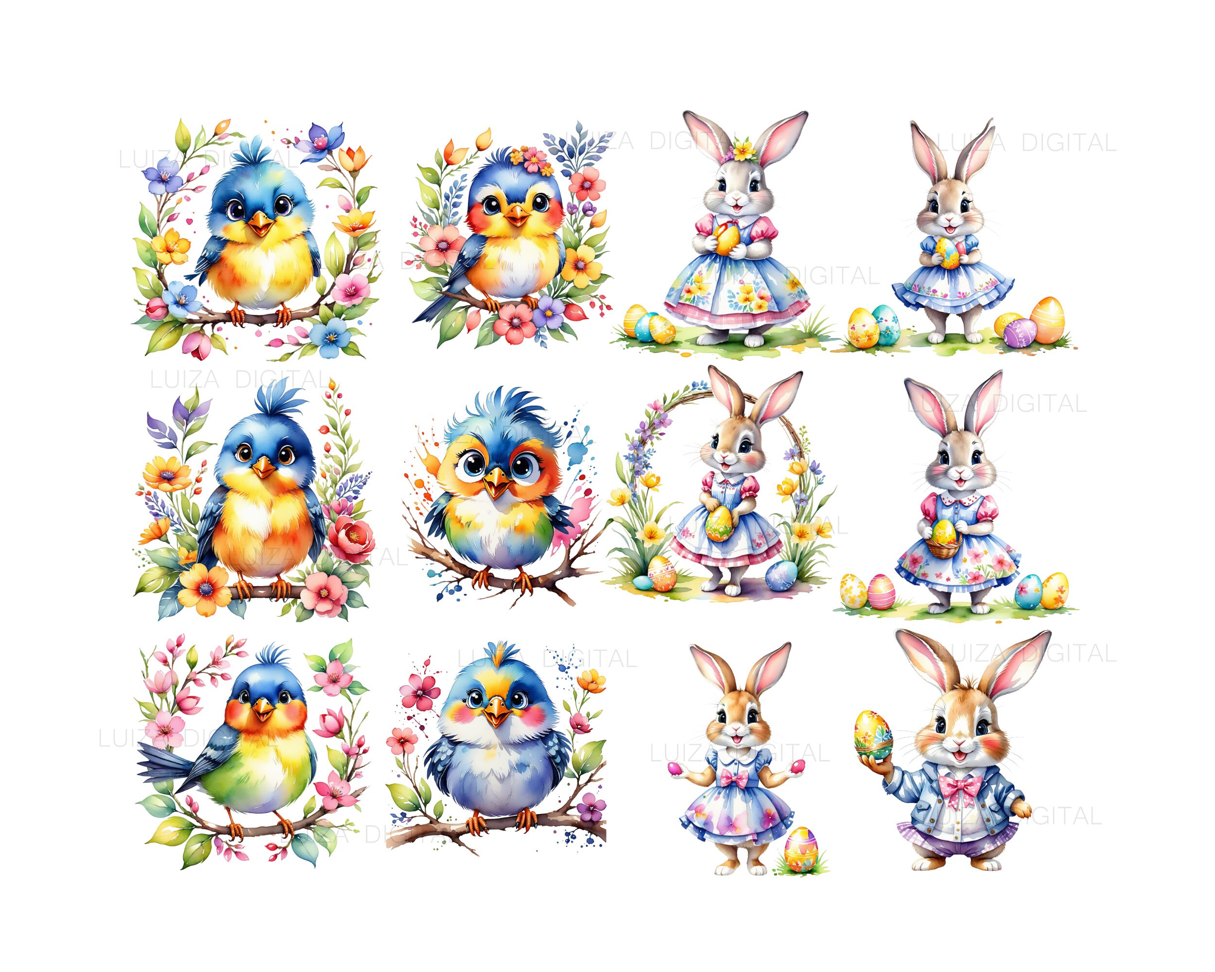 Watercolor Floral Bunny Clipart, Easter Bunny in Dress Clipart, Easter ...