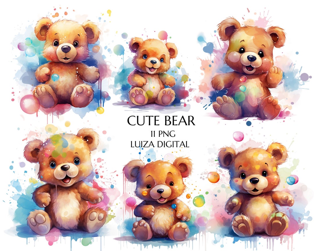 Watercolor Teddy Bear Clipart, Spring Teddy Bear PNG, Newborn Clipart ...
