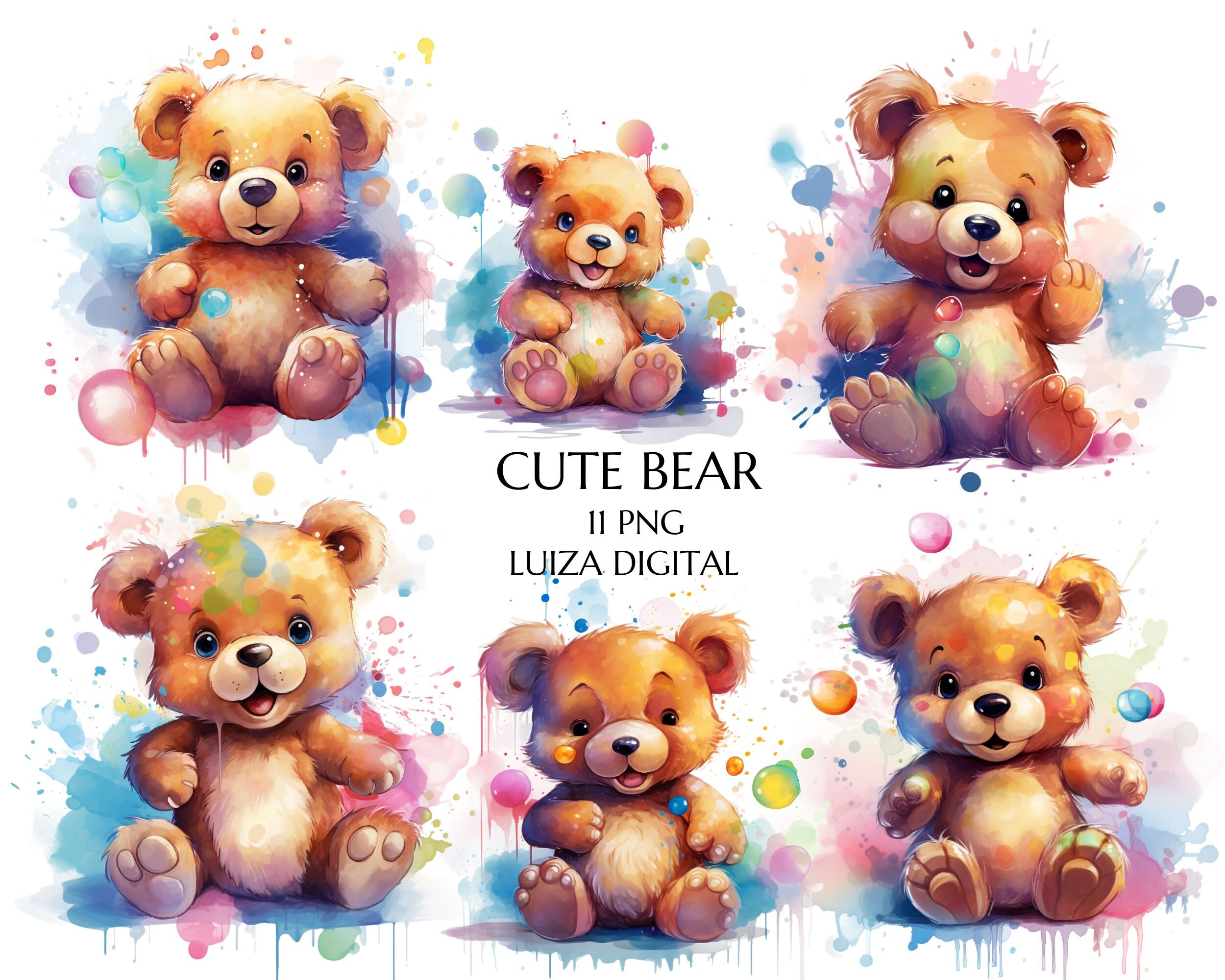 Watercolor Teddy Bear Clipart Spring Teddy Bear PNG Newborn - Etsy