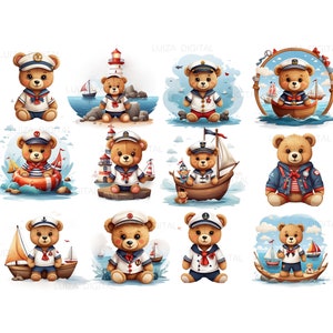 Cute Sailor Teddy Bear Clipart, Nautical Nursery Clipart, Baby Teddy ...