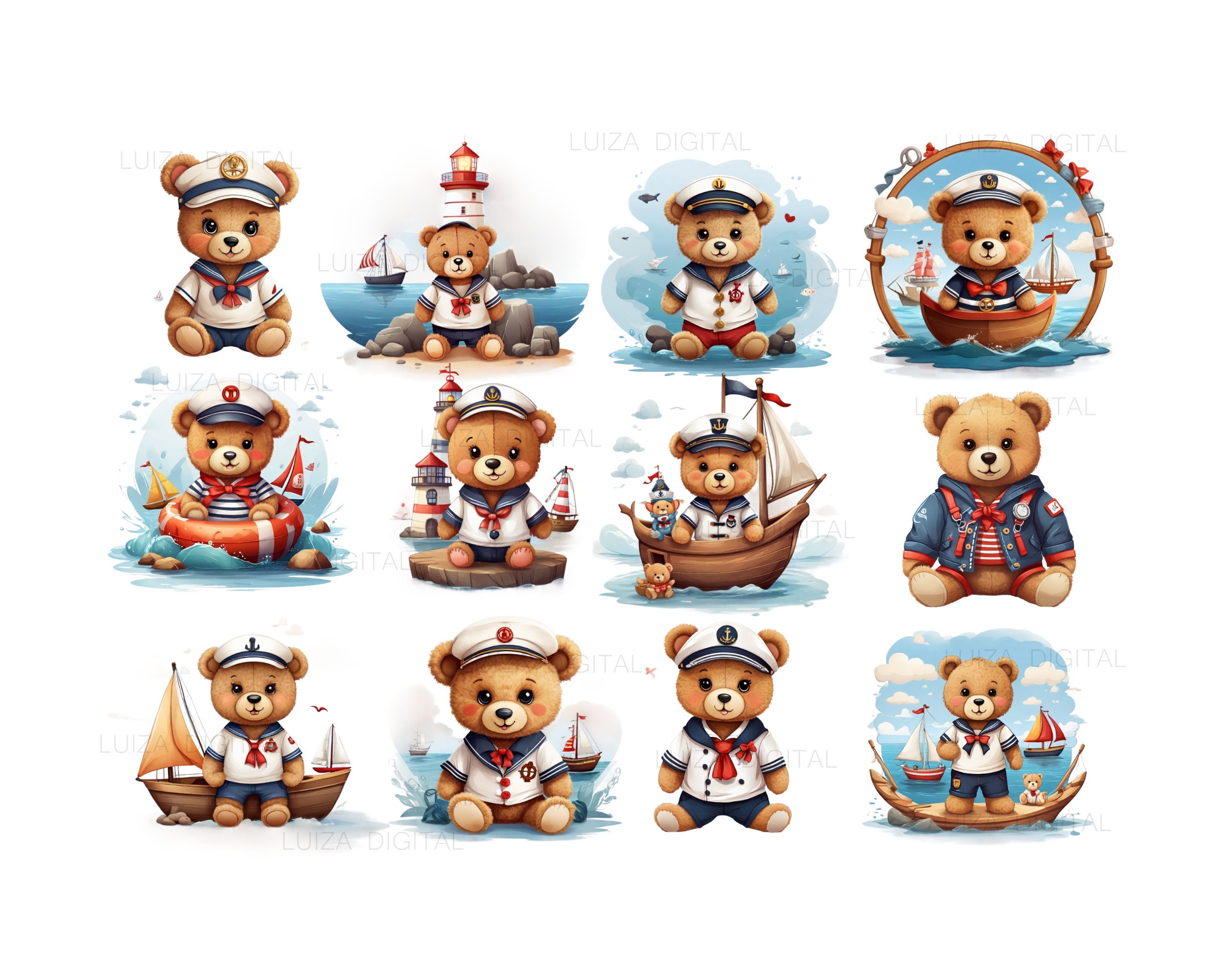Cute Sailor Teddy Bear Clipart, Nautical Nursery Clipart, Baby Teddy ...