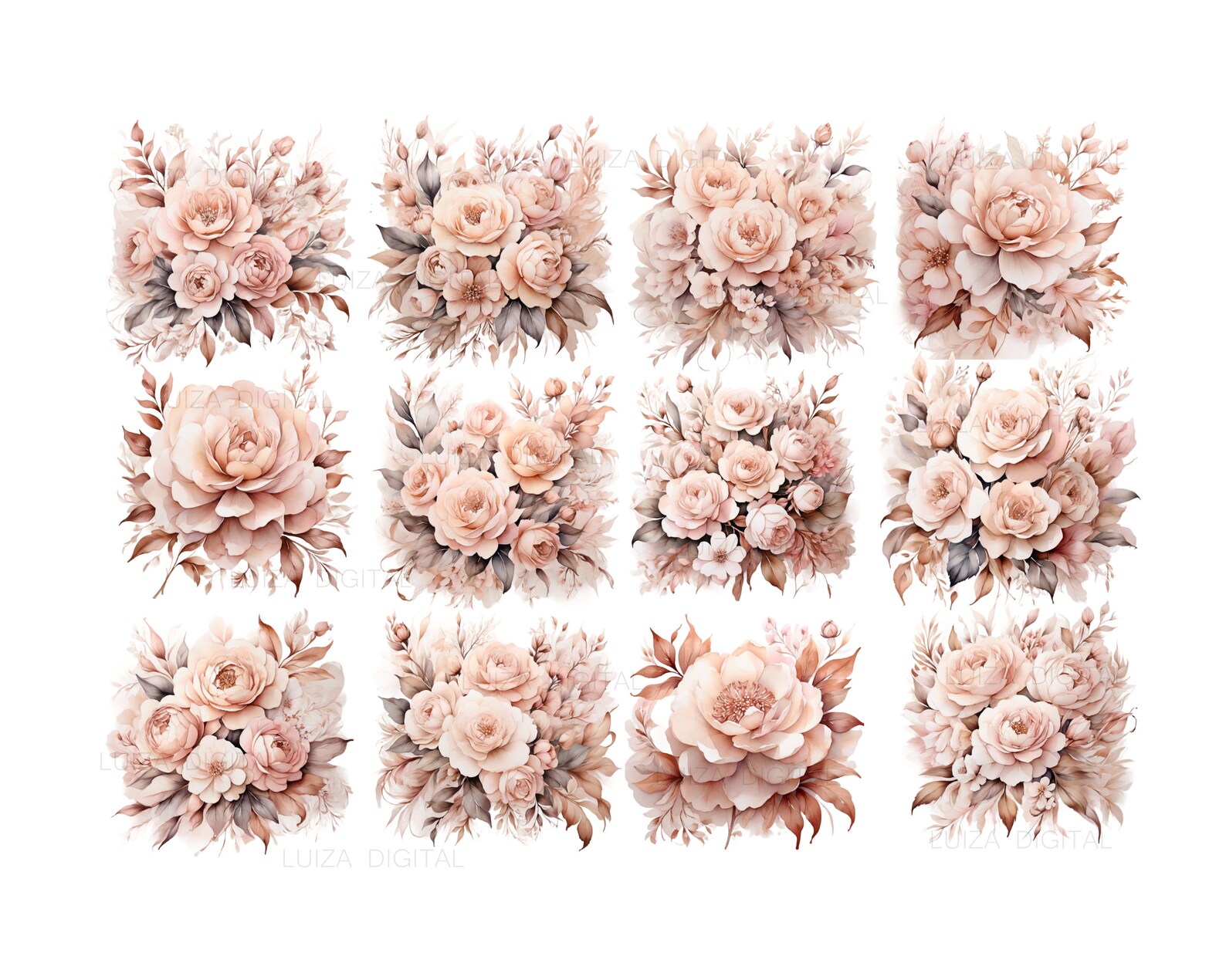 Rose Gold Flowers PNG, Pink Flowers Clipart, Watercolor Floral Clipart ...