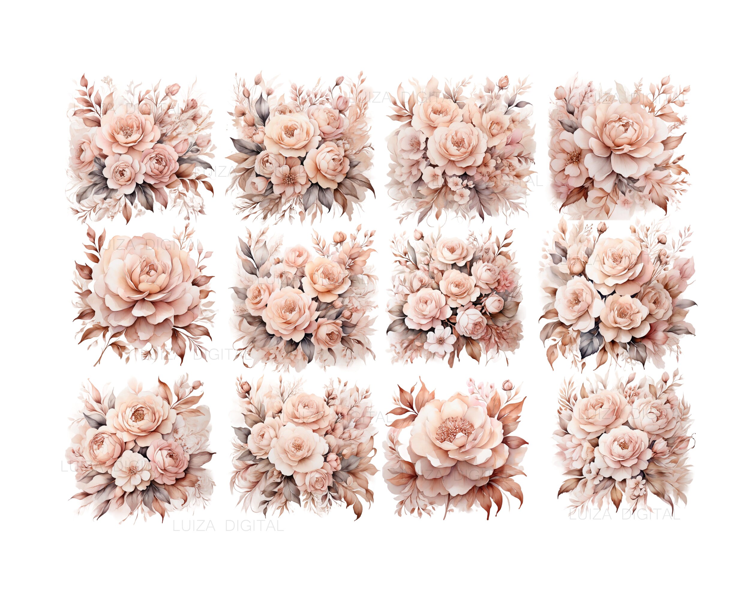 Rose Gold Flowers PNG, Pink Flowers Clipart, Watercolor Floral Clipart ...