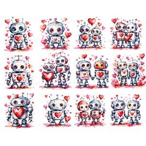 Valentine Robot Clipart Set, Robot Hearts and Love Clip Art PNG Files ...
