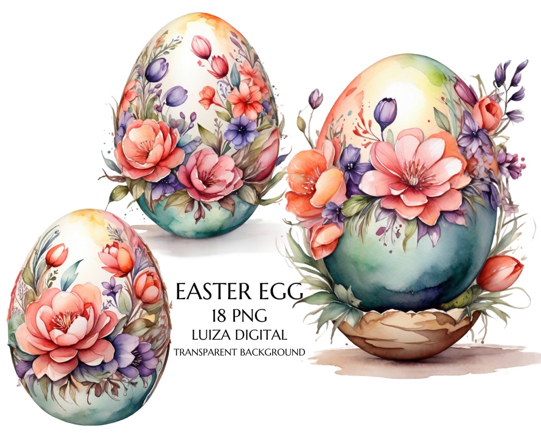 Floral Easter Egg Clipart 18 High Quality Pngs, Memory Book, Junk ...