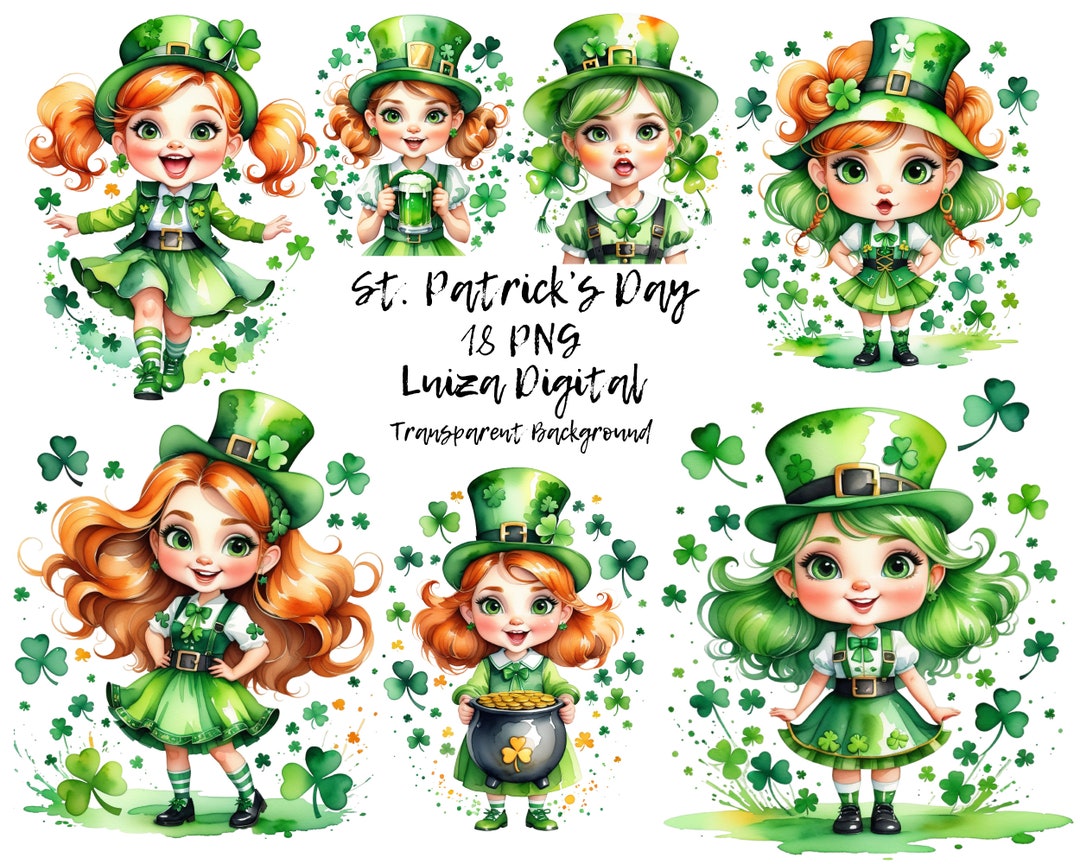 Watercolor Saint Patricks Girl Clipart, Festive Gnomes Clipart, St ...