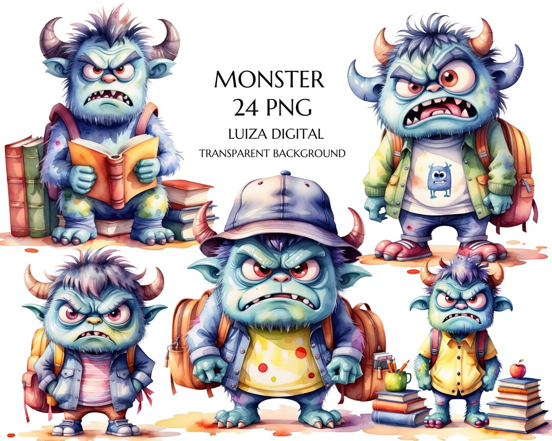 Back to School Monsters Clipart – Grumpy Monster & Fantasy Birthday ...