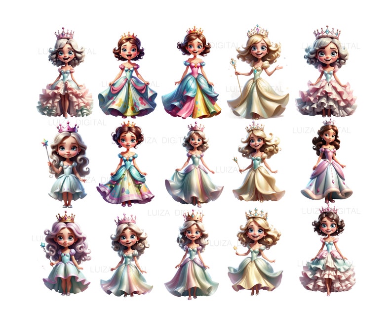 Princesses Clipart, Fairytale Clipart, Watercolor Princess Clipart ...