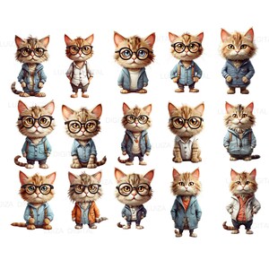 Cute Cat Clipart Bundle, Clip Art Set of 20 High Quality Pngs, Happy ...