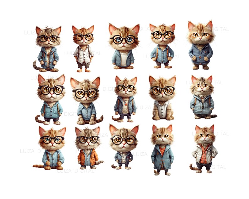 Cute Cat Clipart Bundle, Clip Art Set of 20 High Quality Pngs, Happy ...