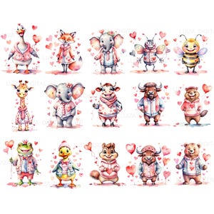 Valentine Woodland Animal Clipart, Cute Animals PNG, Pink Valentine ...