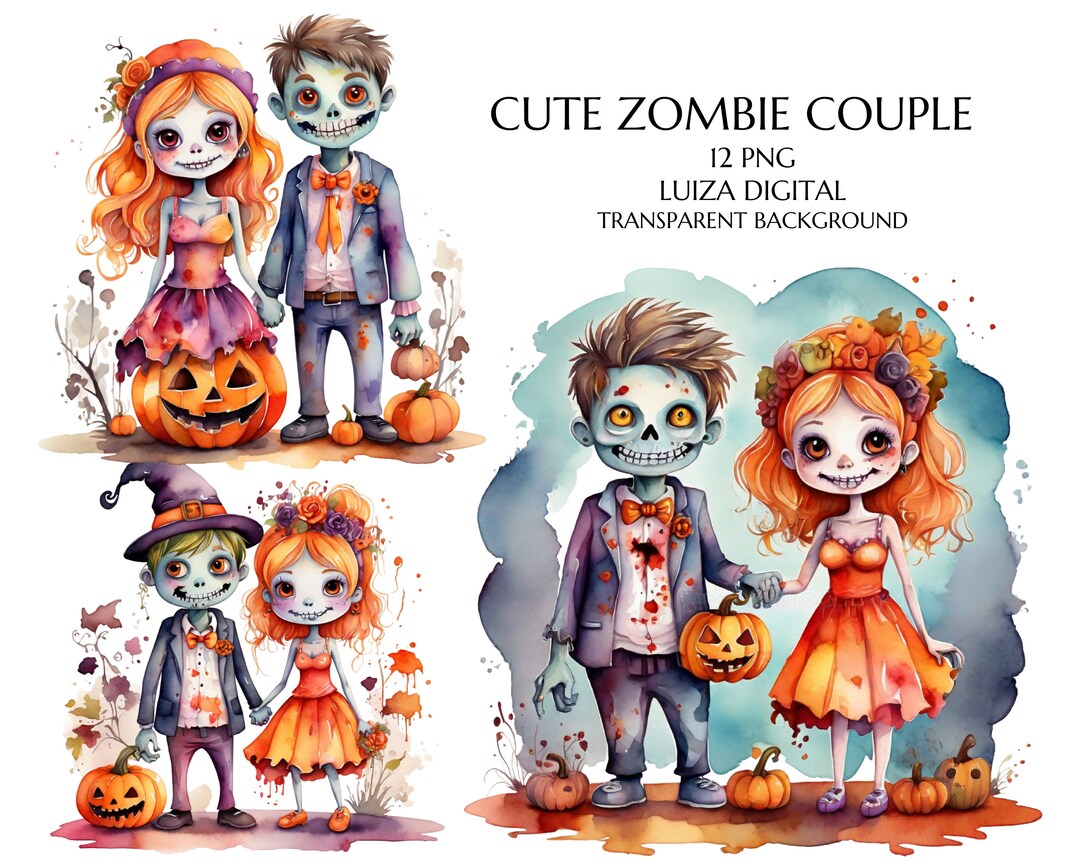Zombie Couple Clipart – Spooky Halloween PNG Bundle - Funny Undead ...
