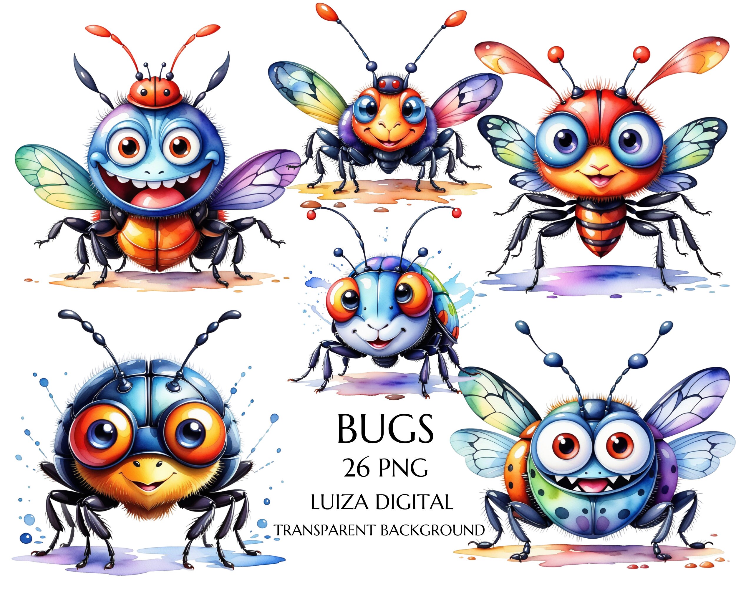 Cute Bug Clipart Bundle, Funny Bug Clipart, Commercial Use, Digital ...