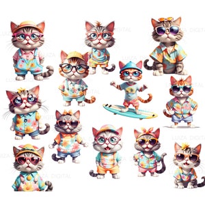 Cute Cat Clipart Bundle, Clip Art Set of 12 High Quality Pngs, Happy ...