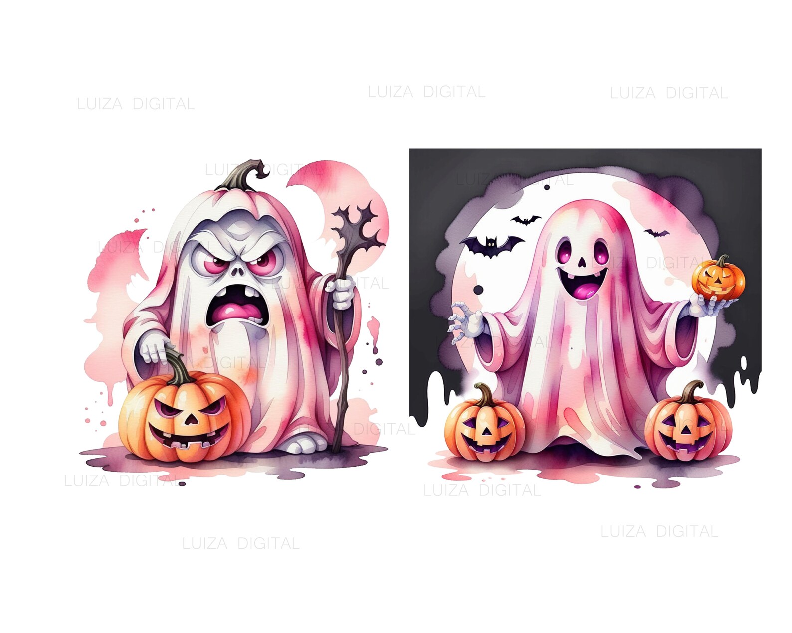 Halloween Pink Ghost Clipart, Halloween Pumpkin Clipart Bundle, Cute ...