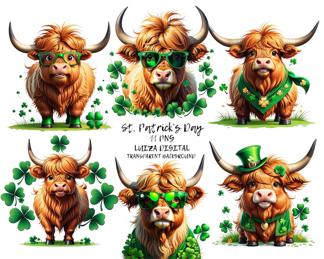 Watercolor Irish Highland Cows Clipart, St Patrick Day Clipart, St ...