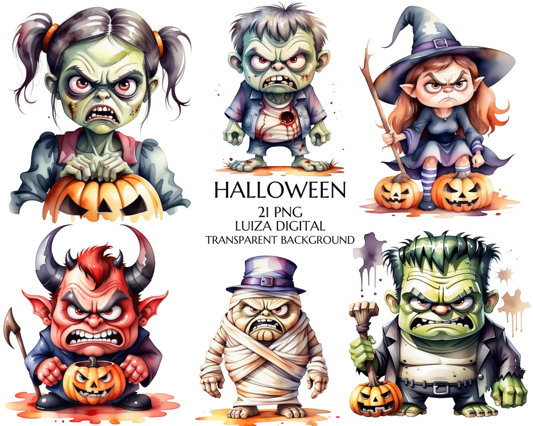 Halloween Monster Clipart & Spooky Cartoon Elements PNG for Halloween ...