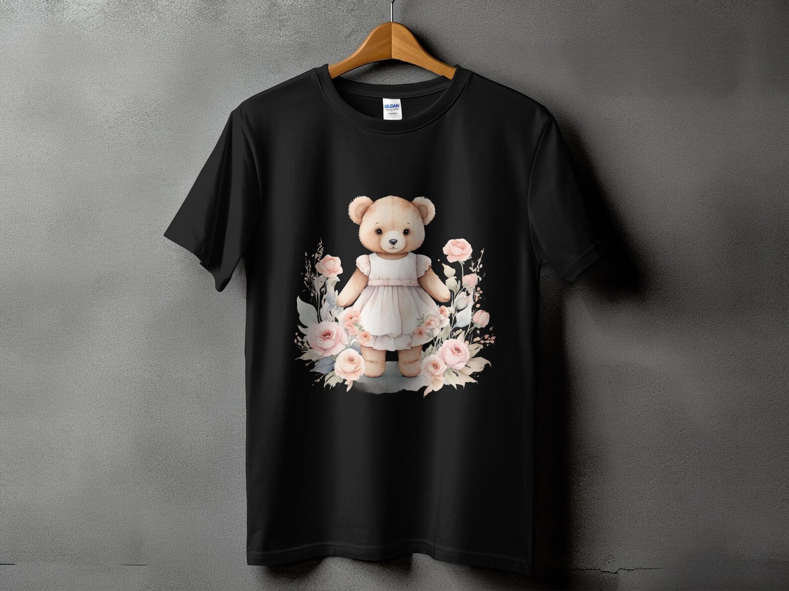 Vintage Girl Teddy Bear Clipart, Teddy Bear With Flowers, Watercolor ...