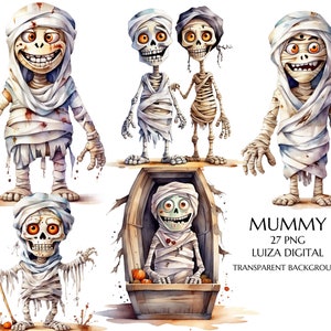 Watercolor Halloween Mummy Clipart, Halloween PNG, Cute Halloween ...