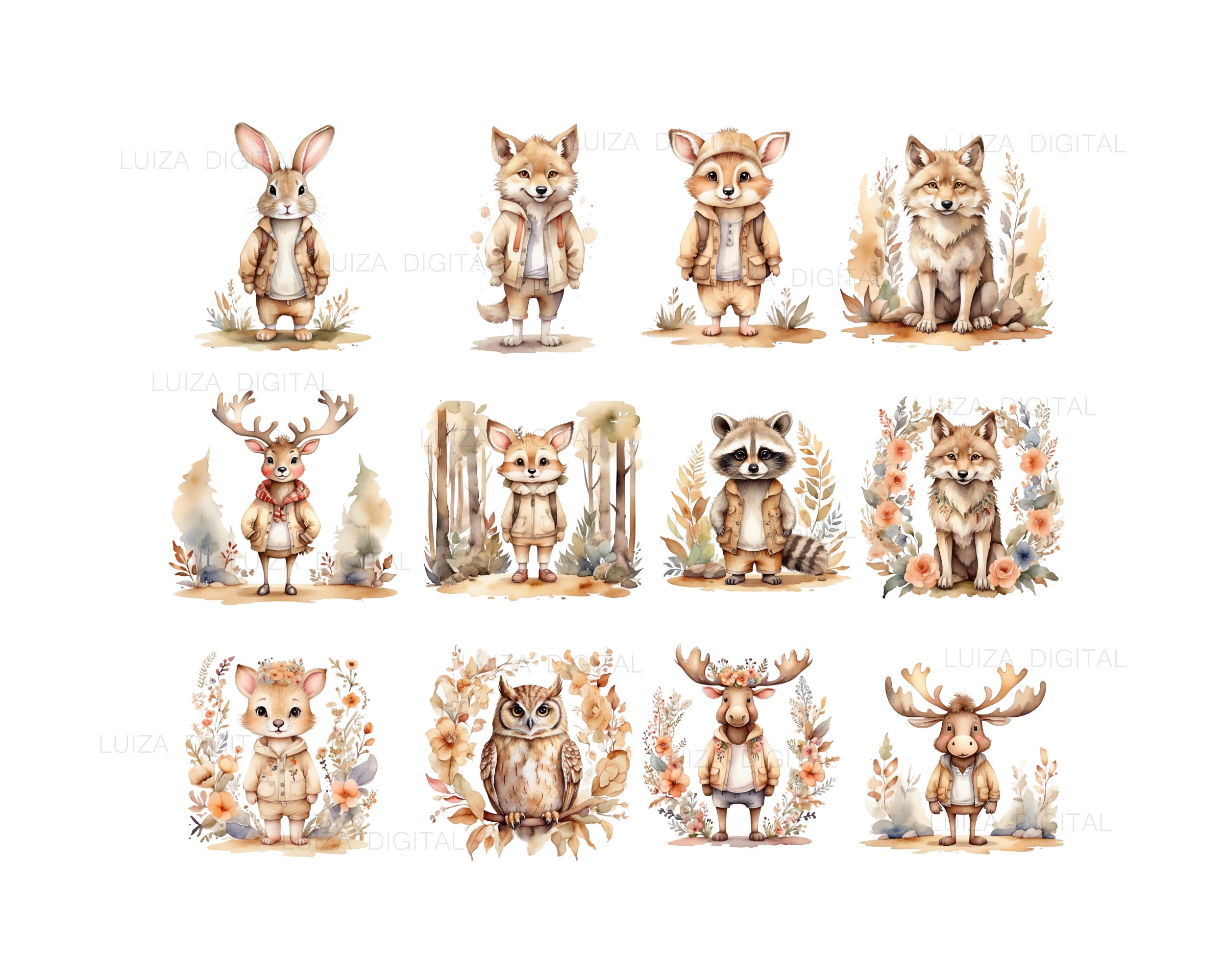 Woodland Clipart, Woodland Animals, Trees, Mushrooms Clipart, Bear, Fox ...
