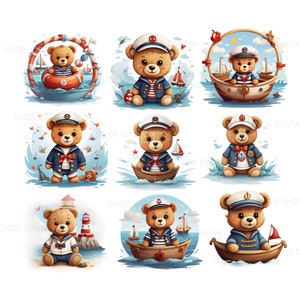 Cute Sailor Teddy Bear Clipart, Nautical Nursery Clipart, Baby Teddy ...
