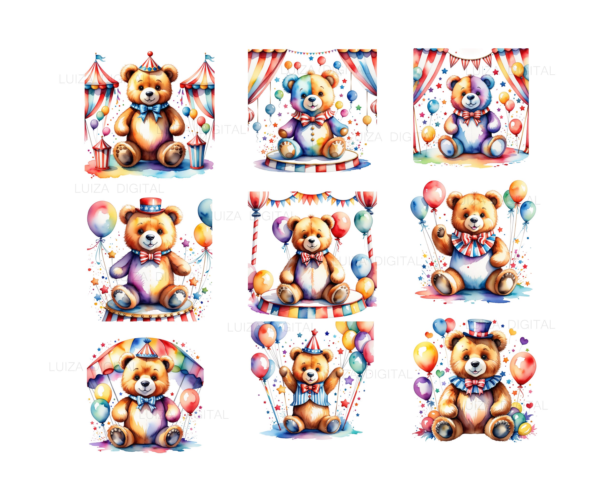 Watercolor Teddy Bear Clipart Birthday Teddy Bear Clipart, Teddy Bear ...
