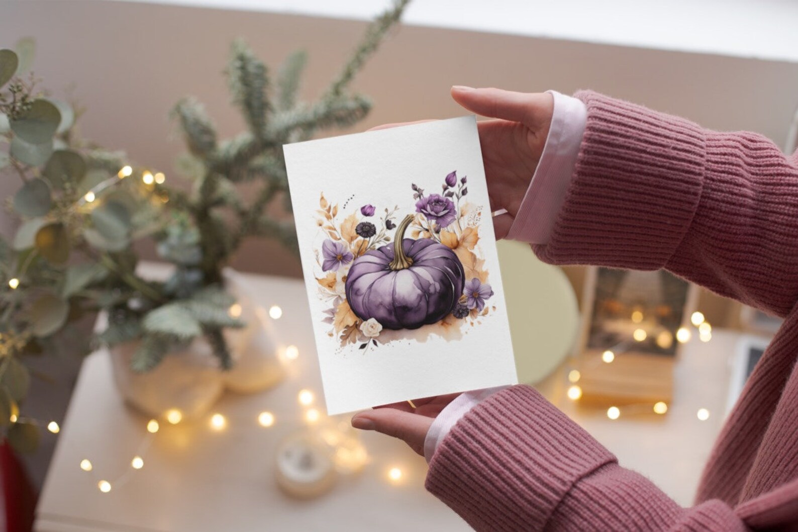 Watercolor Flowers Pumpkin Clipart, Autumn Clipart, Purple Pumpkin ...