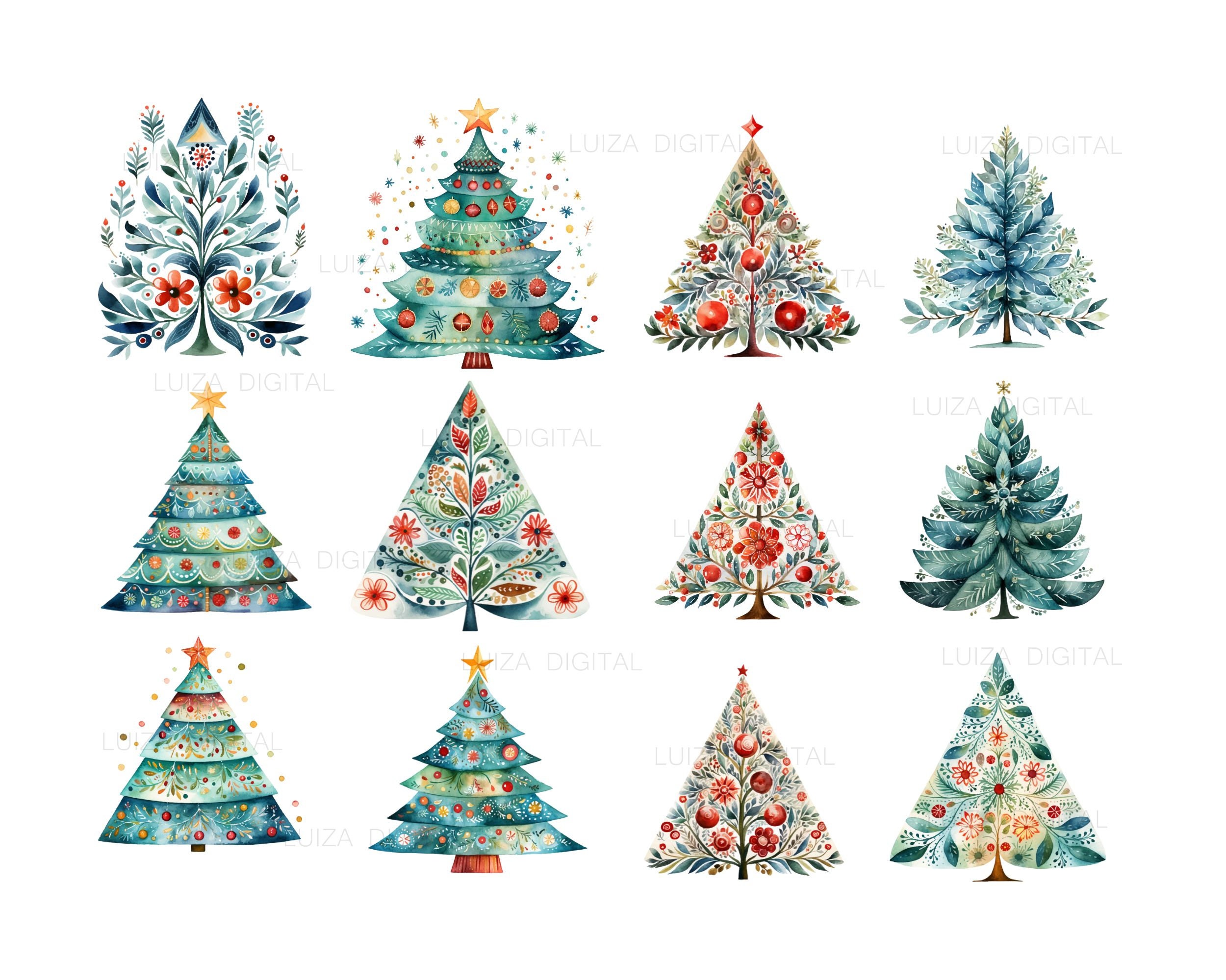 Scandinavian Christmas Tree Clipart – Nordic Folk Art Winter PNG Bundle ...