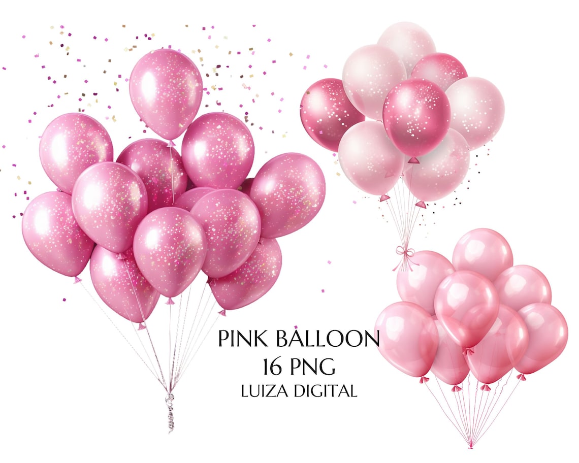 Pink Glitter Balloons Clipart, Silver Glitter Party Clipart, Birthday ...
