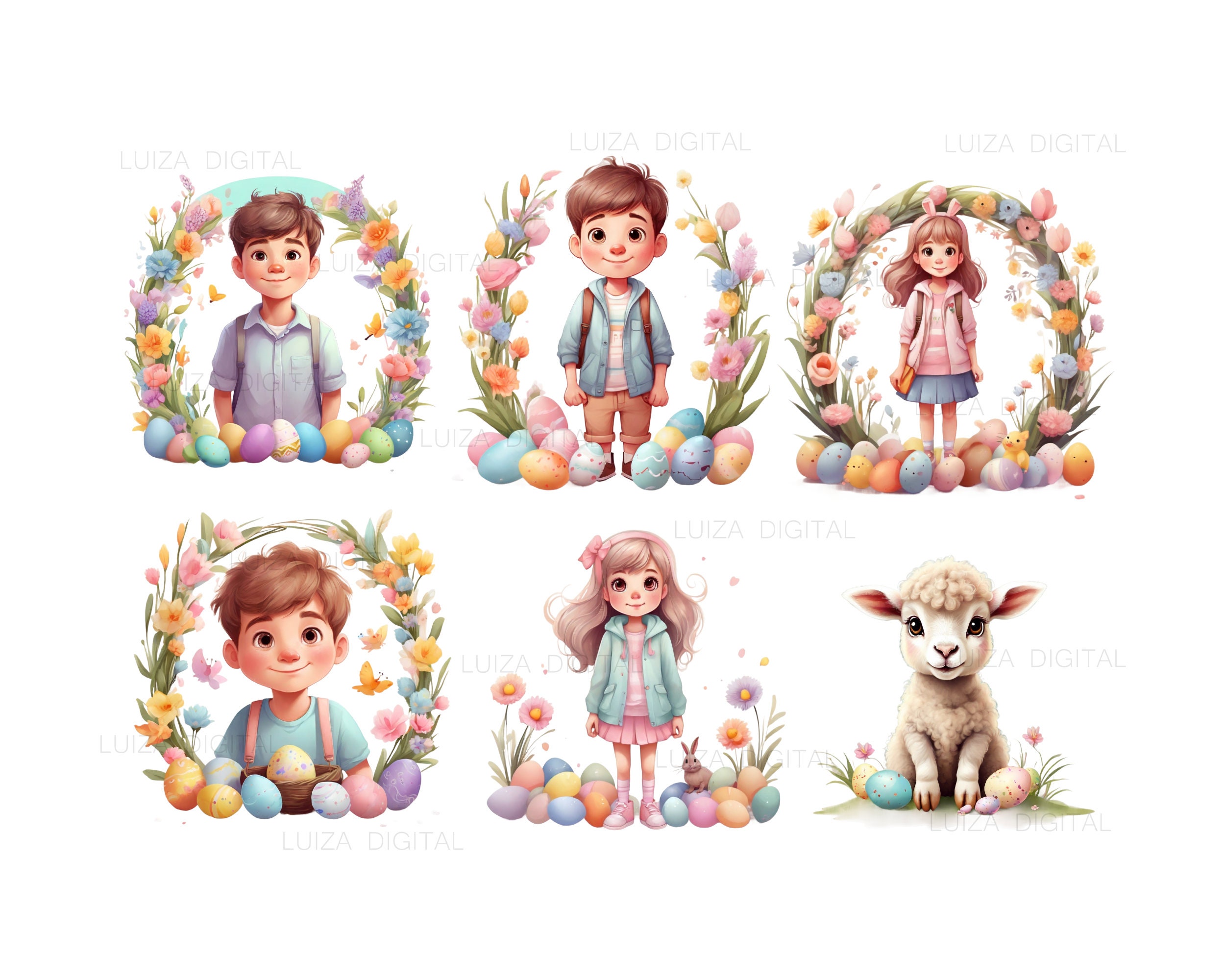 Pastel Easter Bunny Clipart, Watercolor Spring Rabbit Couple, Boho ...