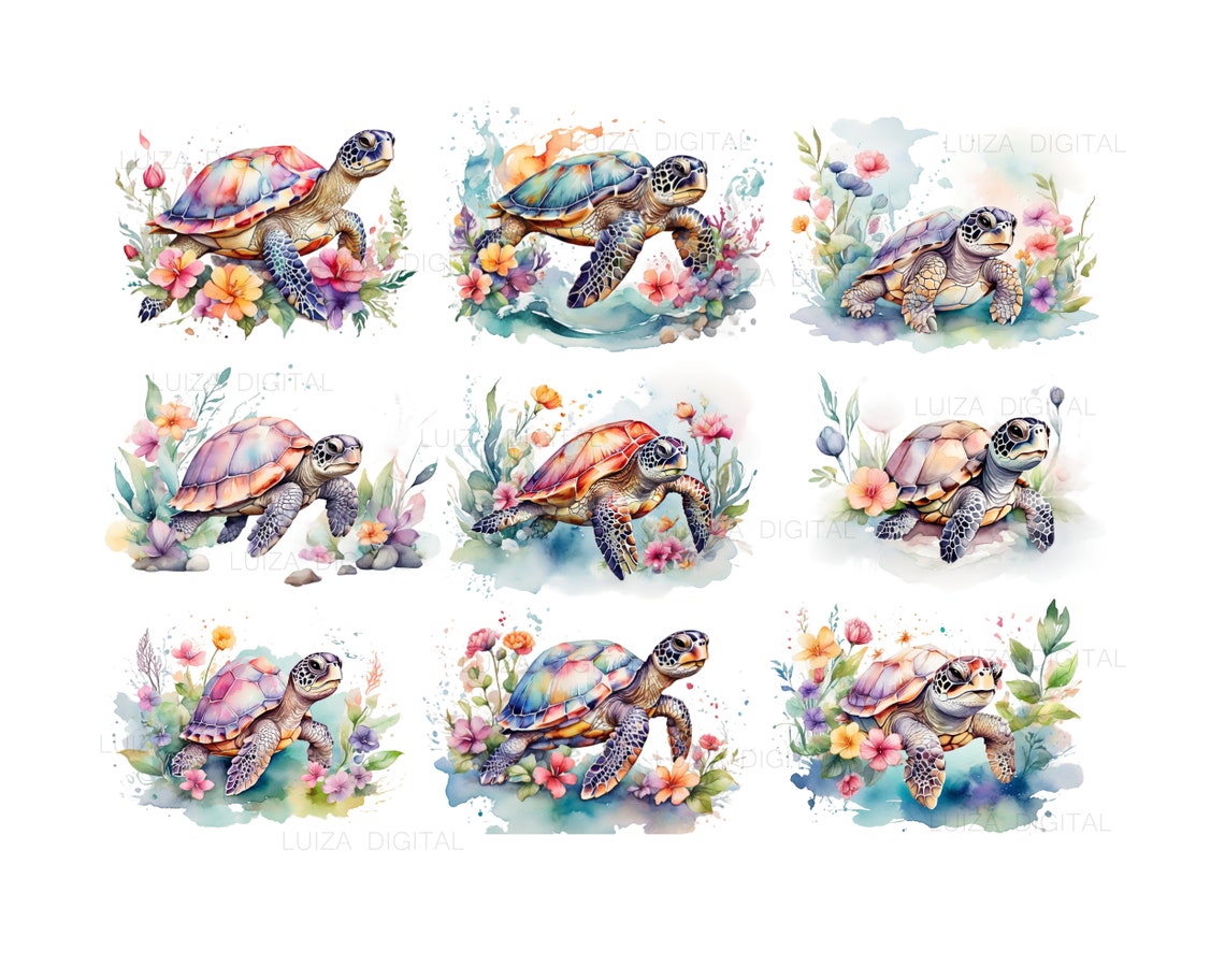 Watercolor Sea Turtle Clipart, Cute Nautical Ocean Animals PNG Clip Art ...
