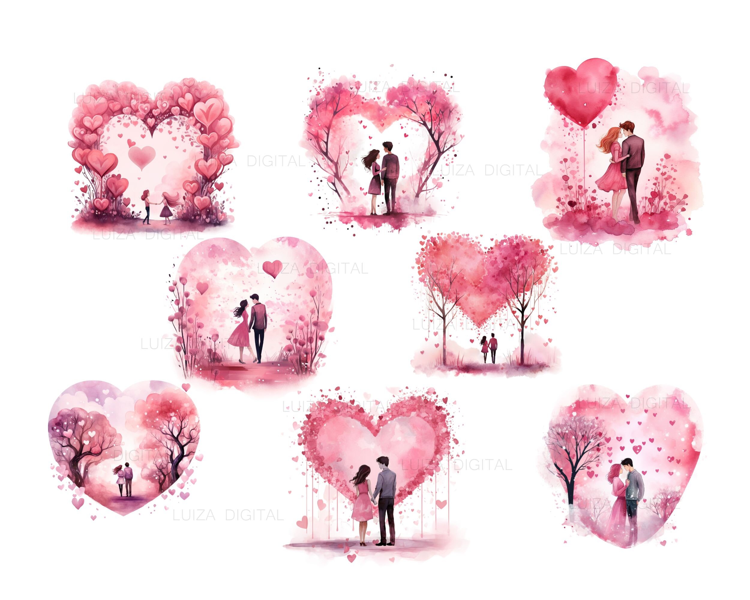 Watercolor Valentines Day Couple Clipart, Romantic Couple, Happy ...