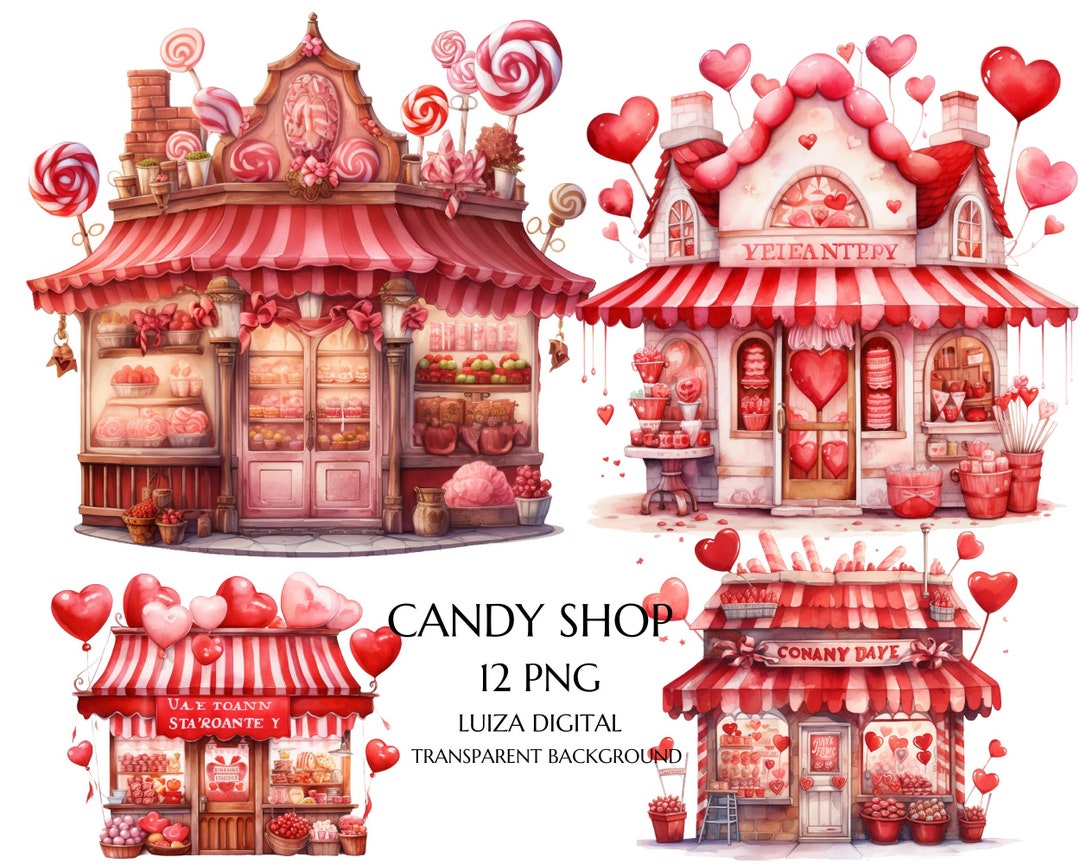 Sweet Valentine Clipart, Candy House Clipart, Watercolor Valentines ...
