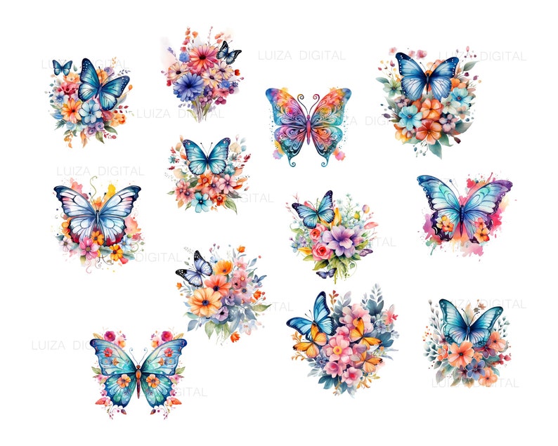 Watercolor Floral Fantasy Butterfly Clipart, Fairy Garden Clipart ...