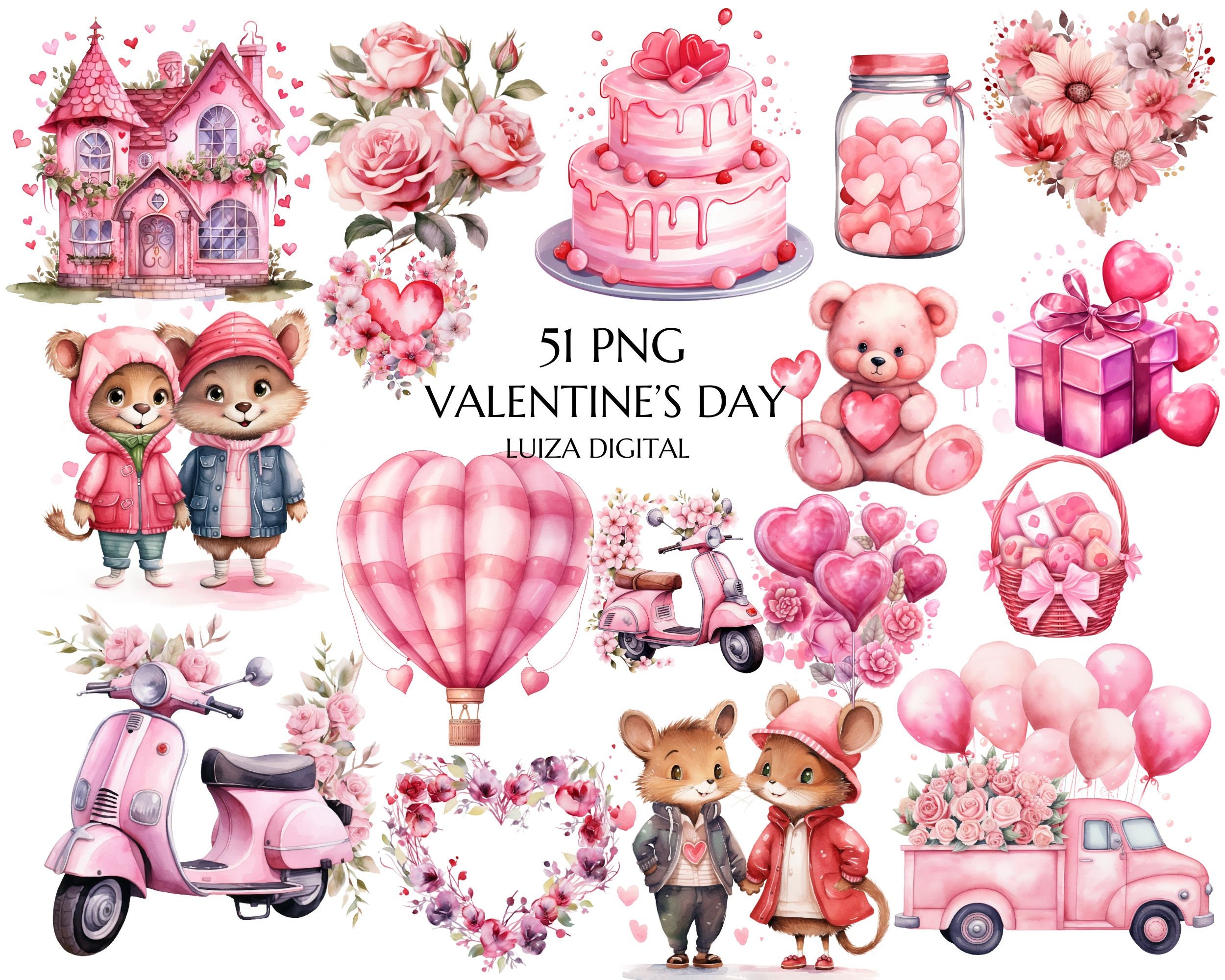 Sweet Valentine Clipart Bundle, Watercolor Valentines Day Clipart ...