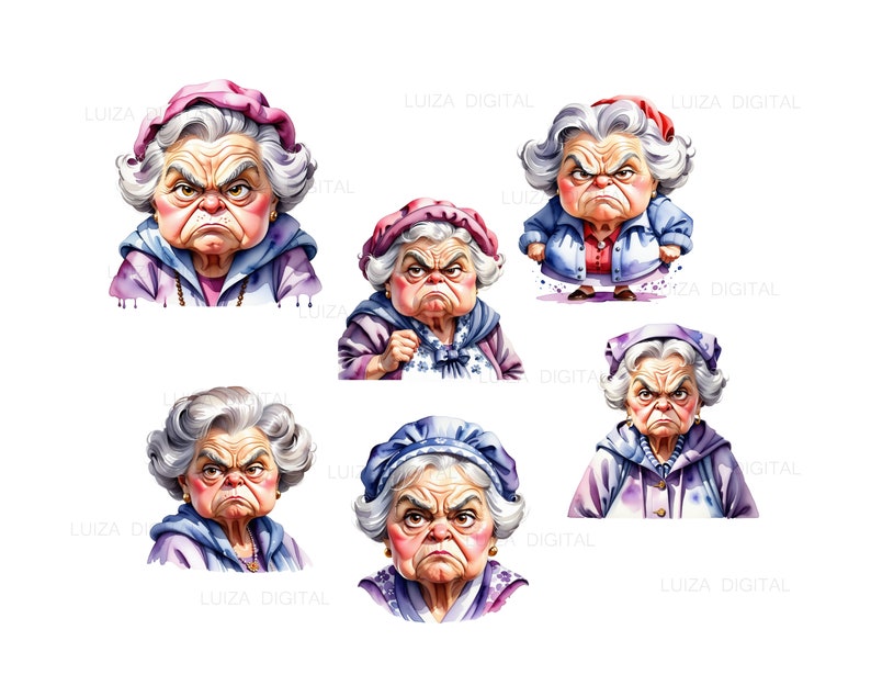 Funny Grandmother Clipart, Grumpy Old Ladies Clipart PNG, Funny Old ...