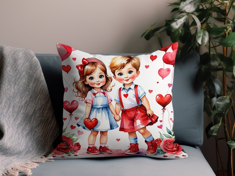 Watercolor Cute Valentine's Day Clipart, Kawaii Valentines Day Hearts ...