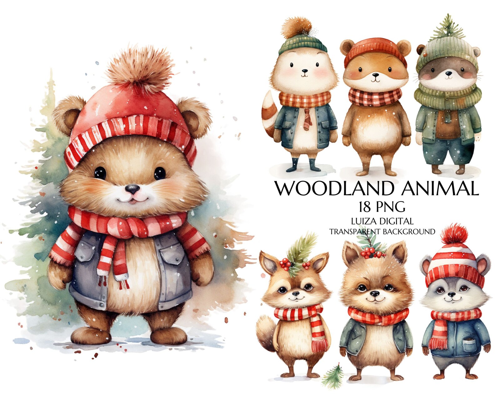 Woodland Animal Clipart, Winter Animal Clipart, Christmas Clipart ...