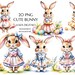 Watercolor Floral Bunny Clipart, Girl Easter Bunny in Dress Clipart ...