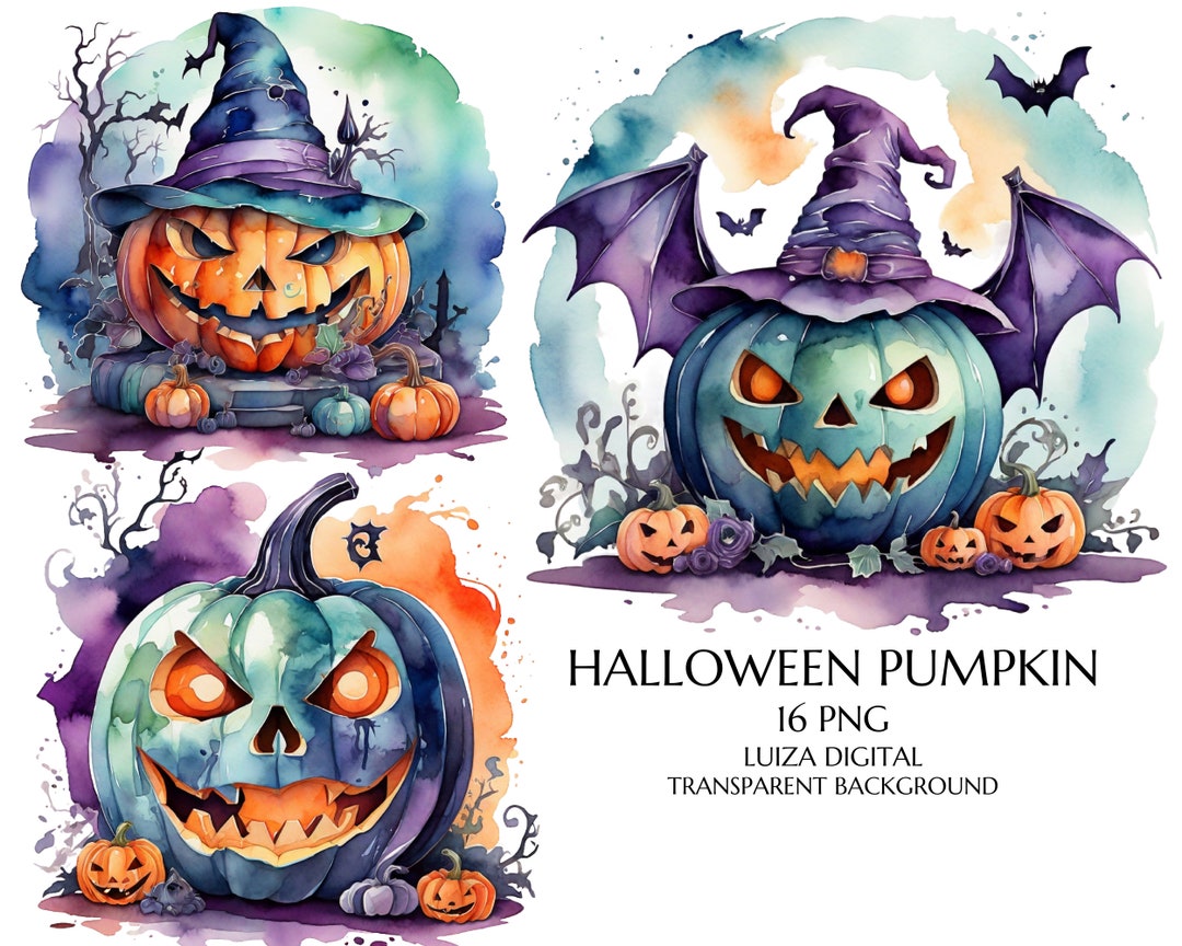 Halloween Pumpkin Clipart Bundle, Spooky Pumpkin, Scary Pumpkin ...