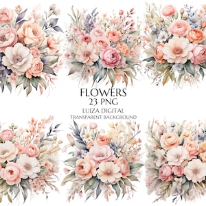 Boho Floral Clipart, Bohemian Bouquet Clipart, Spring Flowers Clipart ...