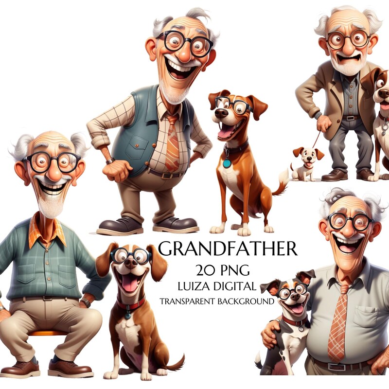 Old Man and Dog Cartoon - Etsy