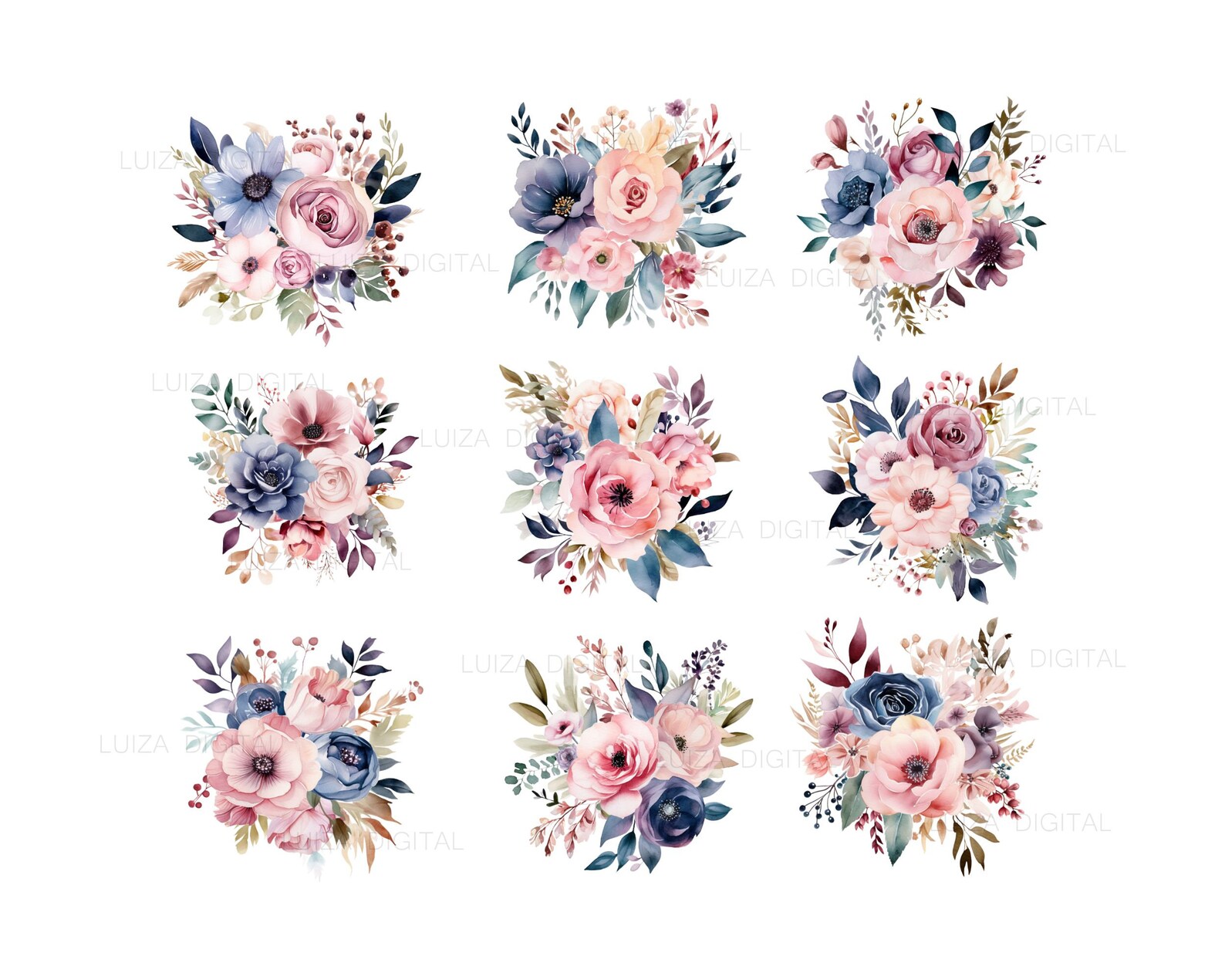 Watercolor Flower Clipart, Bouquet Clipart, Pastel Flowers Bundle ...