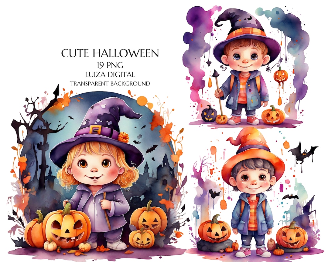Halloween Kids Clipart Bundle, Witch Clipart, Scary Pumpkin, Funny ...