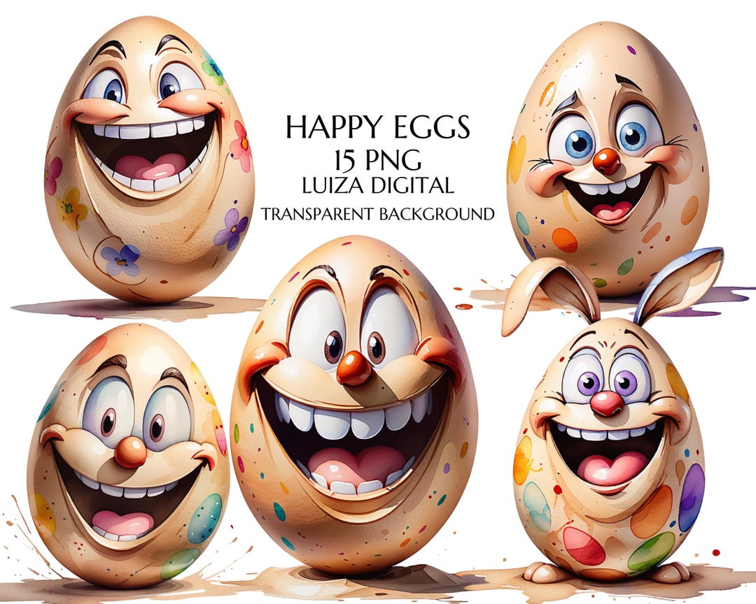 Beige Easter Egg Clipart, Spring Clipart, Happy Eggs Face Clipart ...