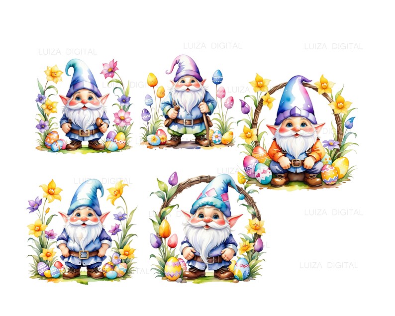 Watercolor Easter Egg Gnome Clipart, Easter Gnome Clipart, Spring ...
