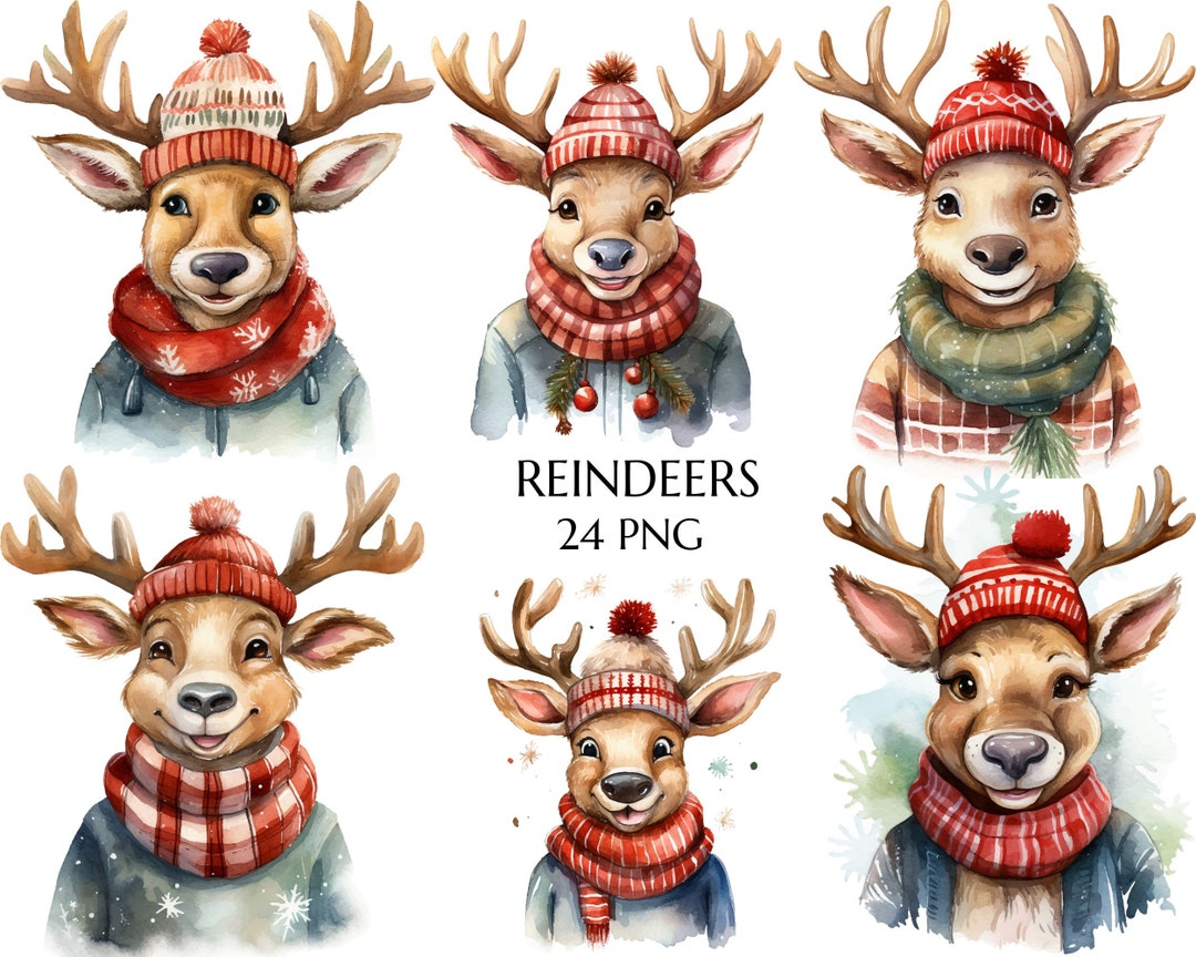 Reindeer Clipart Set Christmas Reindeer PNG Reindeer in - Etsy